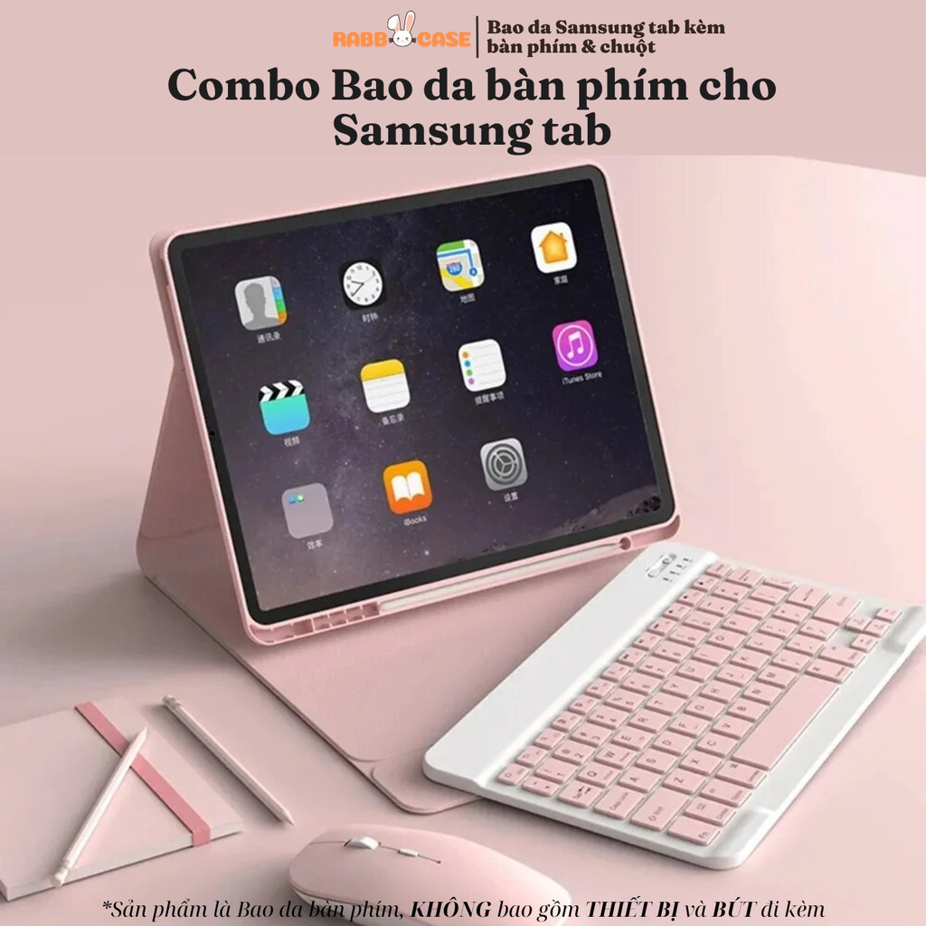 Combo Bao da bàn phím và chuột không dây cho Samsung Tab S6 lite/S7/S8/S9,A7/A8/A9plus có khay ...