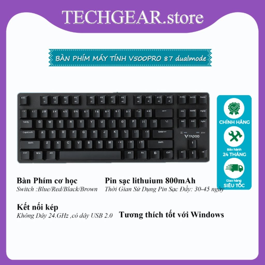 RAPOO V500PRO 87 DUAL MODE Bàn Phím Cơ Gaming Kết Nối Bluetooth,USB| Chính Hãng BH Đổi Mới 24 ...