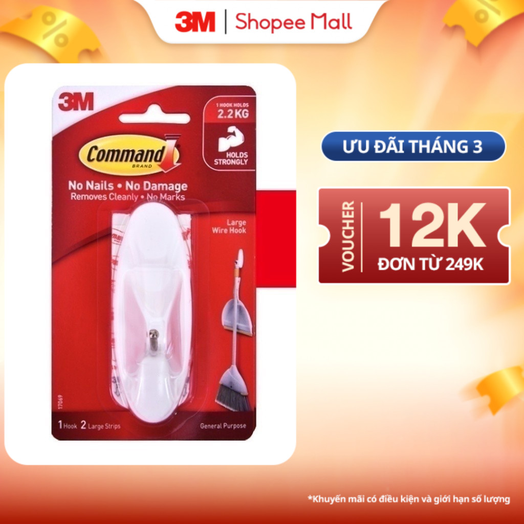 Móc dán tường đầu kim loại chịu lực 2.2kg 3M™ Command™, 17069, đầu kim ...