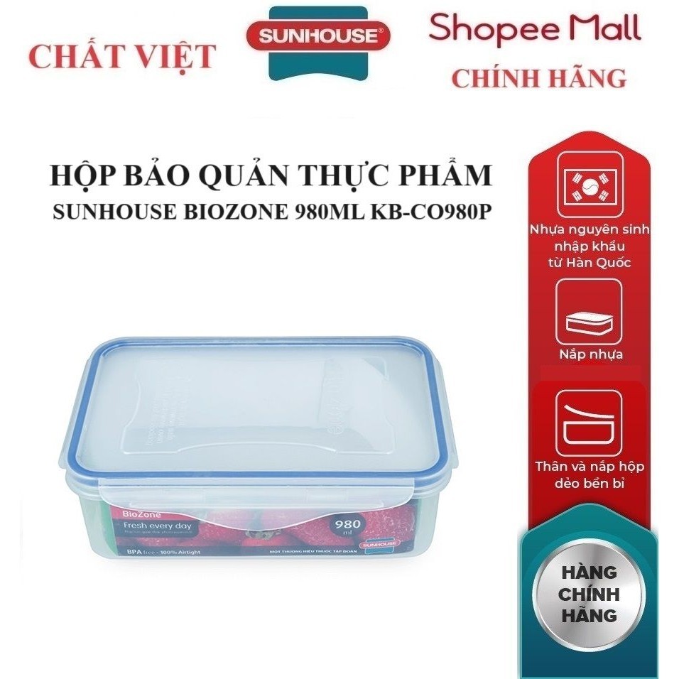 Hộp bảo quản thực phẩm ngăn mát Sunhouse BioZone KB-CO980P, Dung tích 980ml | Shopee Việt Nam