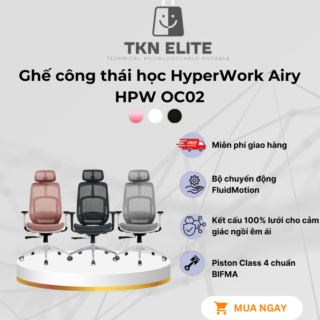 Ghế công thái học HyperWork Airy HPW OC02 (Đen/ Xám/Hồng) - Hàng Chính ...