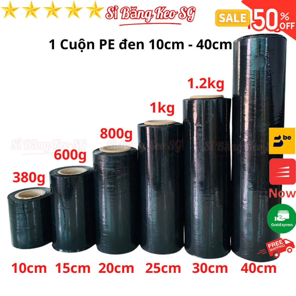 SKU720 - Cuộn Màng PE Đen 10cm - 15cm - 20cm - 25cm - 30cm - 40cm, nặng 380g-1.5kg, màng pe bọc ...