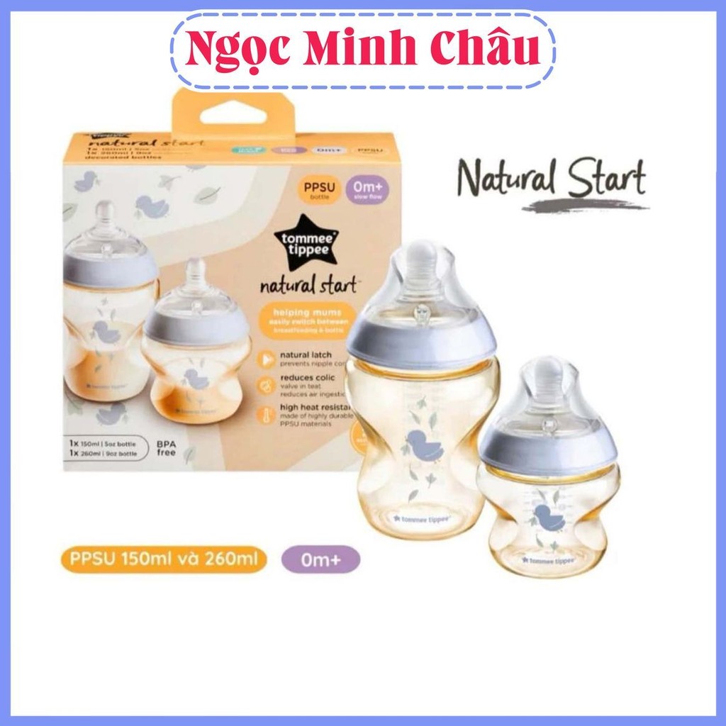 Bình sữa Tommee Tippee 150ml 260ml PPSU/ PP núm số 1 2 3 4 bản trơn- chim xanh- hoa hồng chính ...