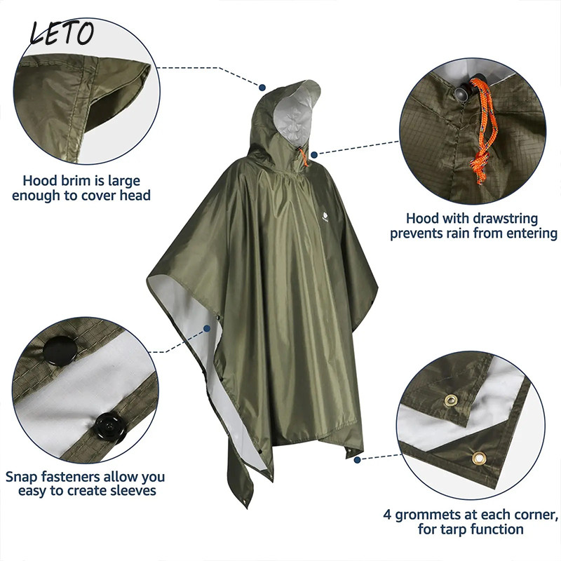 Áo mưa poncho ba trong một LETO, áo mưa leo núi ngoài trời, poncho di ...
