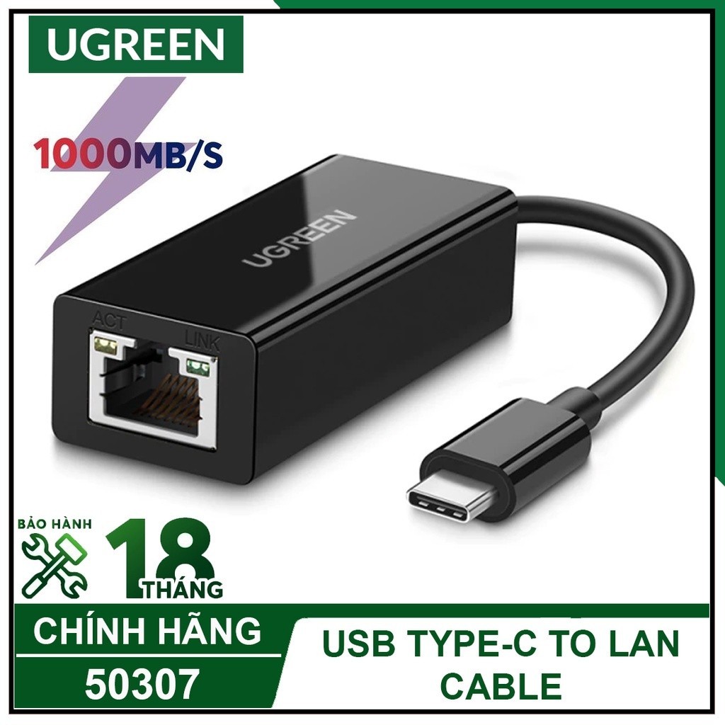 Cáp chuyển USB C to LAN 1Gbps Ugreen 50307 US236 Chính Hãng màu đen ...