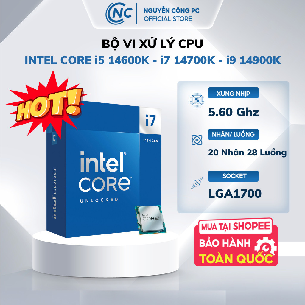 Bộ vi xử lý CPU Intel Core i7 14700F - 14700K - i5 14600K - I9 14900K ...
