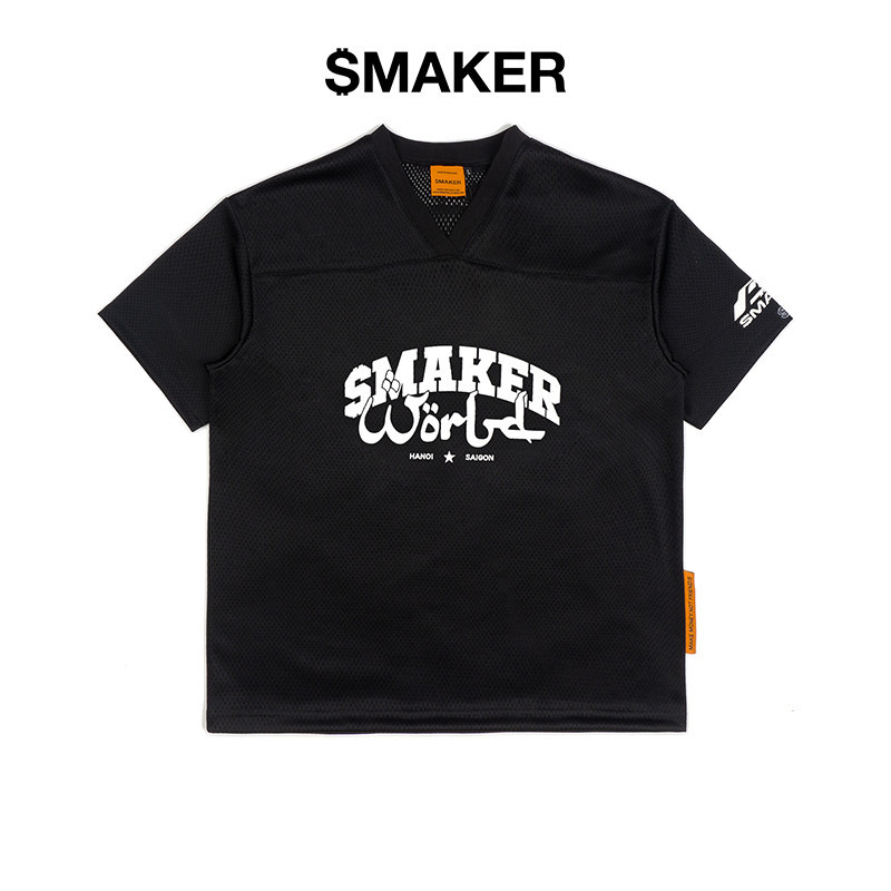 [SMAKER] Áo thun lưới thể thao màu đen - SMAKER WORLD ARABIC TYPEFACE ...