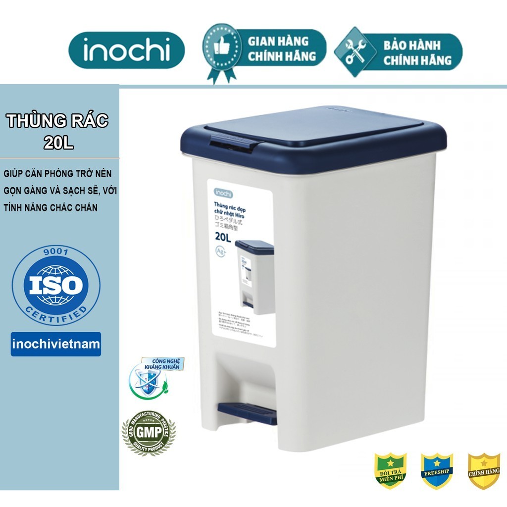 Ikishop_Thùng rác đạp chữ nhật cao cấp Hiro Inochi - 10L,15L,20L,30L ...