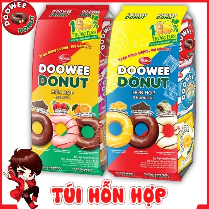[ Nhiều Vị ] Bánh Donut Doowee Siêu Ngon / Bánh Bông Lan Socola / Donut ...