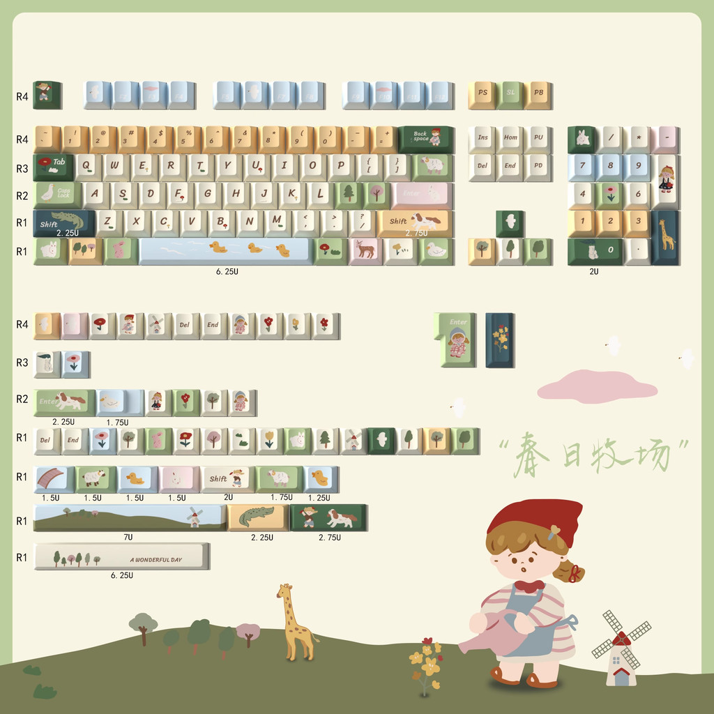 152 Chìa Khóa Spring Ranch Dễ Thương PBT Keycaps Độ dày 1.7mm Hồ Sơ Anh ...