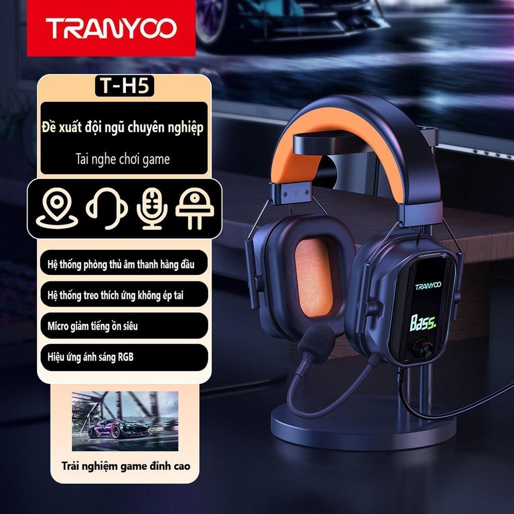TRANYOO Tai Nghe Chơi Game H5 Driver 50mm Micro Khử Nhiễu Chống Ồn Âm thanh vòm 7.1 Cho Máy Tính ...