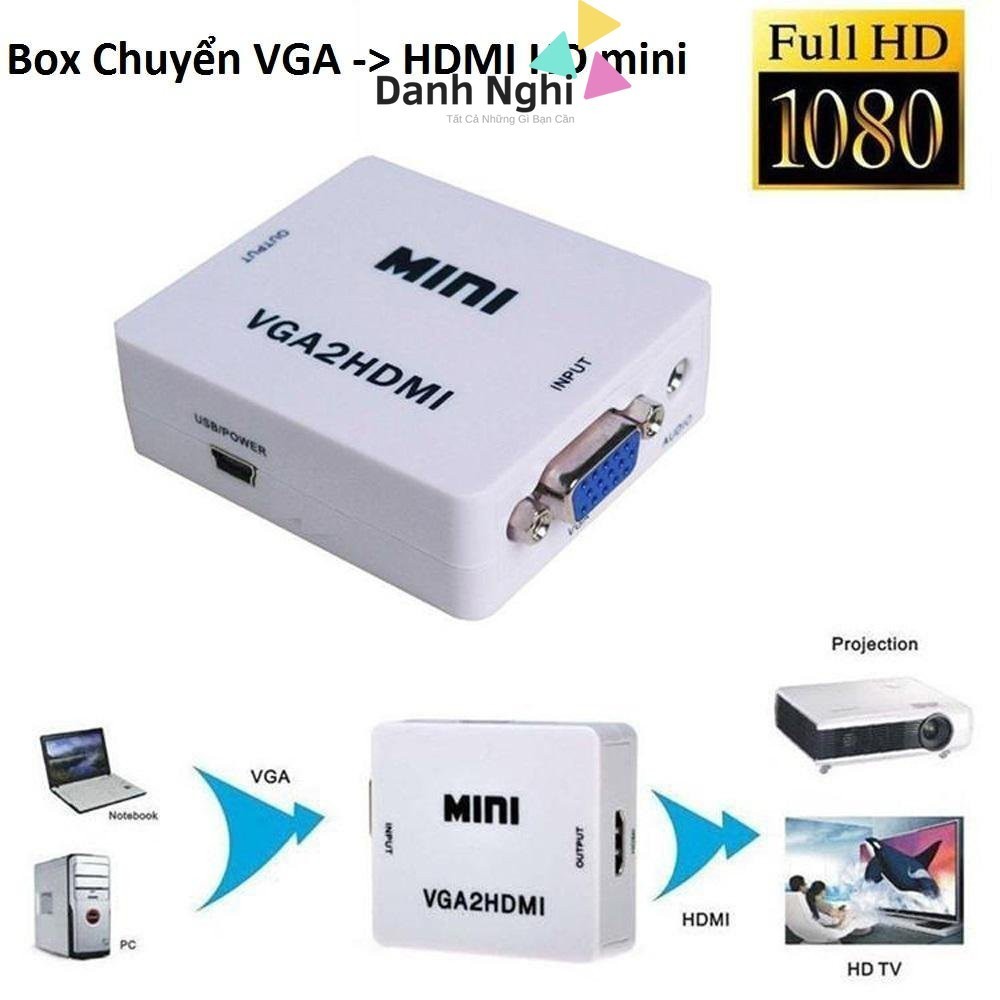 Box Chuyển mini VGA ra HDMI mini (trắng) và Cáp Chuyển HDMI Ra VGA (Có Audio)--Bộ Adapter Chuyển ...