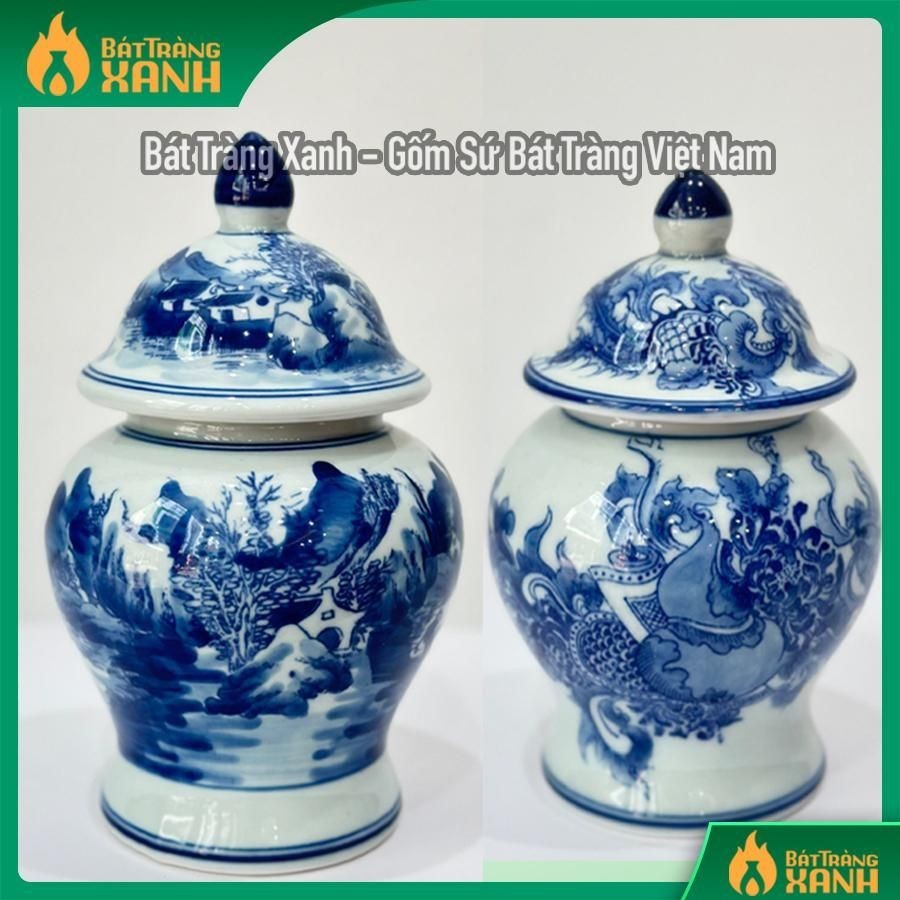 Chóe Thờ Cúng Bát Tràng, Chóe Thờ Men Lam Vẽ Phượng Cổ, Sơn Thủy Cao ...