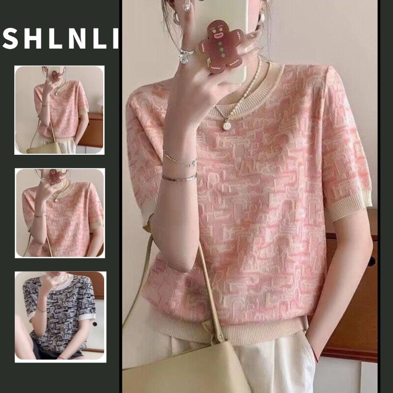 Áo len ngắn tay cổ tròn Hàn Quốc mùa xuân hè dành cho nữ phong cách Jacquard hàng đầu | Shopee ...