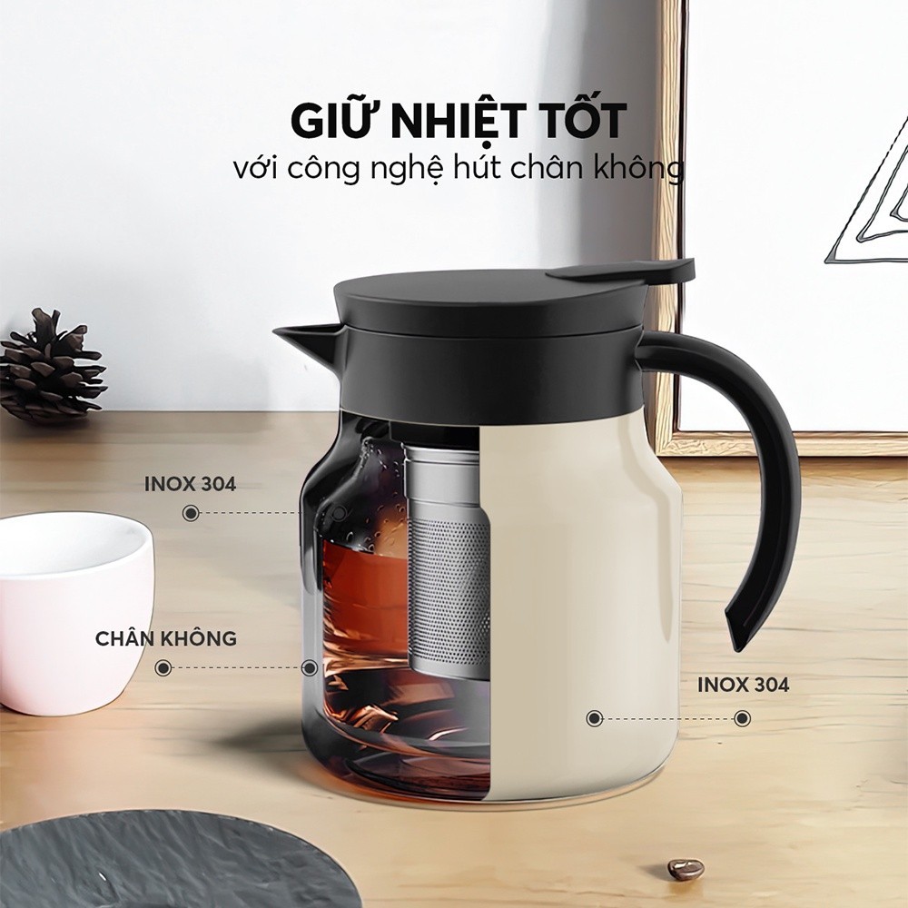 Bình giữ nhiệt 900ml Elmich EL8299, Hàng chính hãng, inox 304, có lõi lọc pha trà, cà phê ...