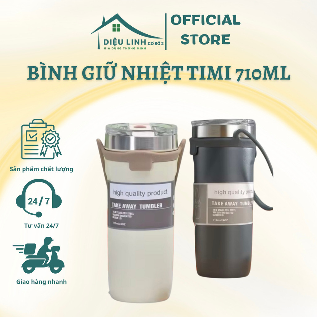 Bình nước giữ nhiệt cao cấp TUMI 710ml inox 304 có ống hút giữ nhiệt 8H - Chất liệu thép không ...