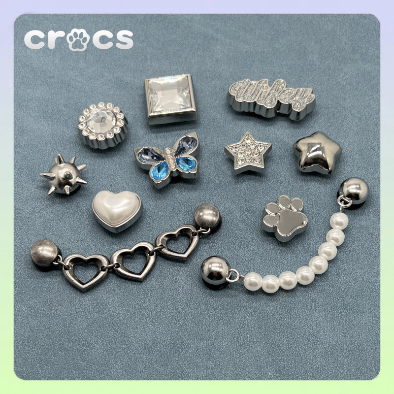 sticker dép crocs Silver metallic diamond charm crocs jibbitz crocs ...