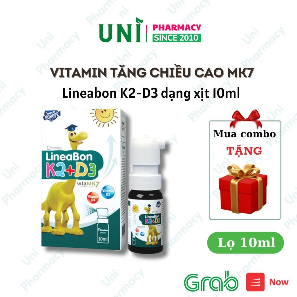 Lineabon D3K2 vitamin MK7 màu xanh dạng xịt tiện lợi hỗ trợ bổ sung vitamin D3, K2 và canxi cho ...
