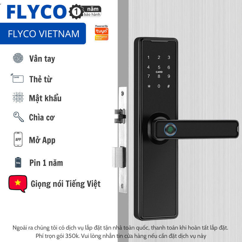 Khóa thông minh Flyco Cửa Gỗ,Cửa Sắt, Nhôm Kính XingFa, Nhựa Giả Gỗ, Thép chống cháy, Vân tay ...