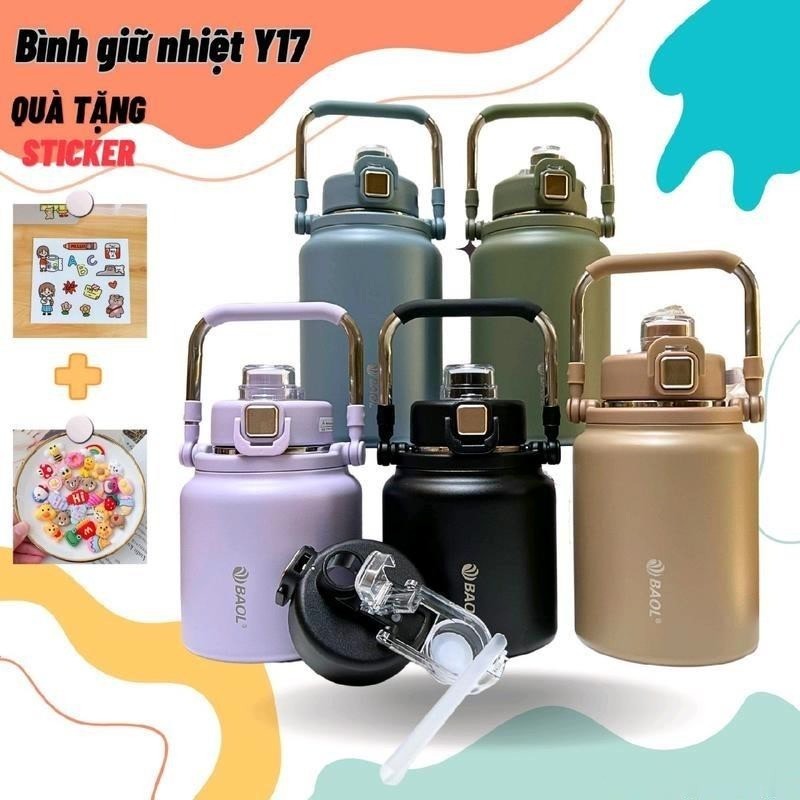 Bình giữ nhiệt y17 dáng lùn dung tích 1200ml-1500ml-1800ml mẫu mới BAOL inox 304 có ống hút tiện ...