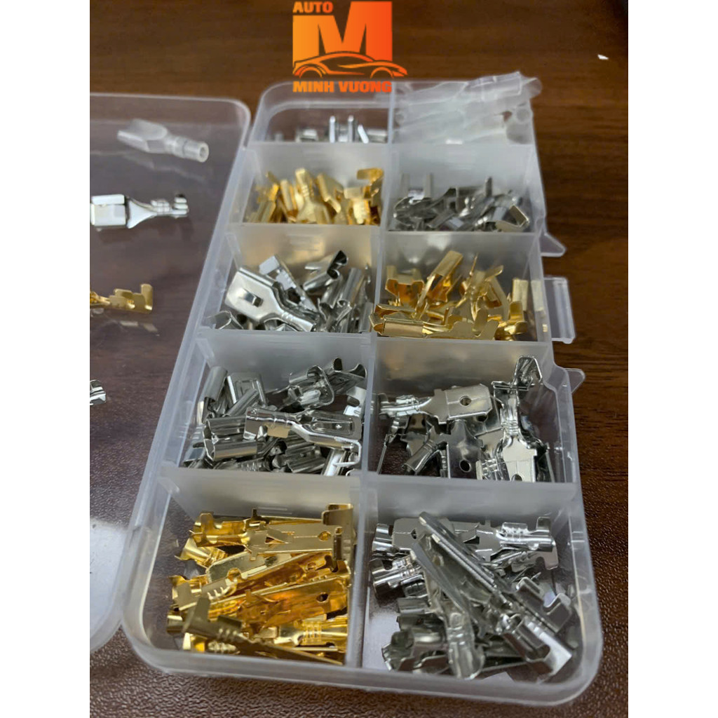 Hộp 150 Đầu cos dây điện, cos 6.3 các loại, đầu cos ghim, cos đực, cos ...