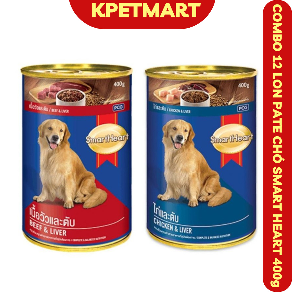 Combo 12 lon Pate Cho Chó SmartHeart Lon 400g - Thức Ăn Cho Chó Dạng Pate Đóng Hộp - KPETMART ...