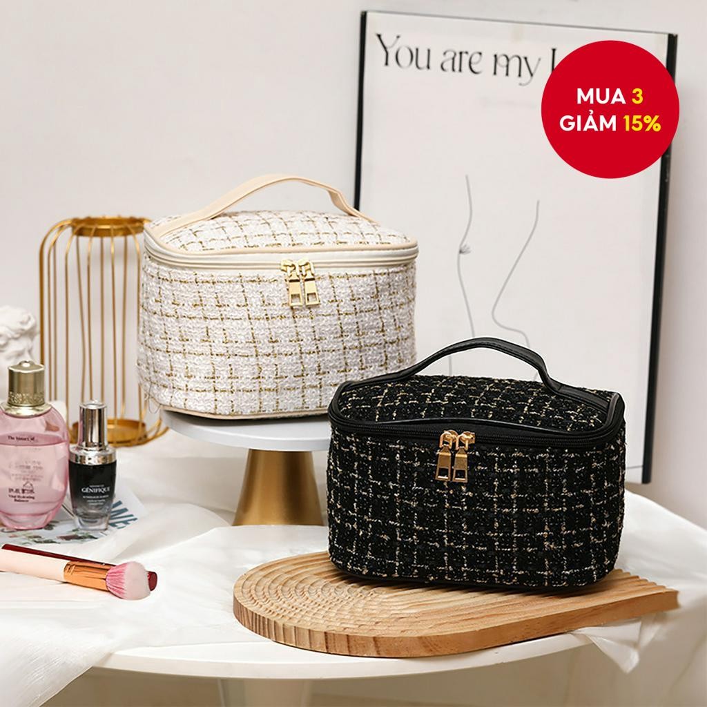 Túi đựng mỹ phẩm Dệt kim Tweed Túi đựng đồ vệ sinh du lịch di động lớn ...