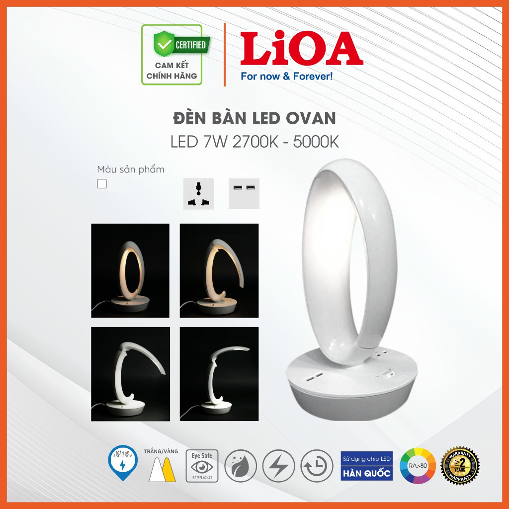 Đèn Bàn LED OVAN Hãng LiOA - Có Khớp Gập Thay Đổi Ánh Sáng- Đế Có Ổ Cắm ...