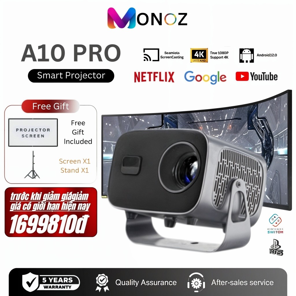 Máy chiếu 2024 Mới nhất A10 Máy chiếu LED thông minh Android 11 với Tự ...