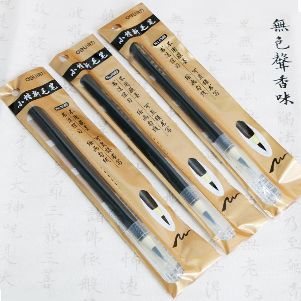 Bút lông thư pháp chữ hán B137 mực đen Deli 6589 viết Bút ngòi mềm luyện chữ Hán có sẵn mưc ...