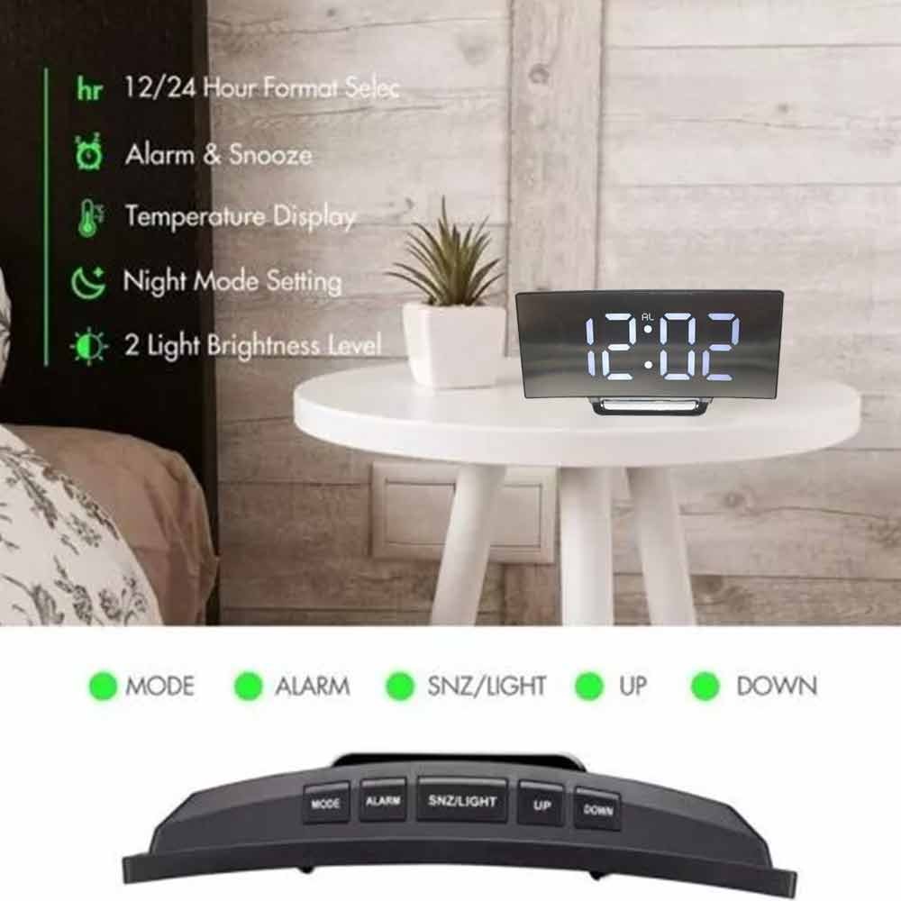 Electric Alarm Clock for Bedrooms Digital Clock Full Mirror Screen ...