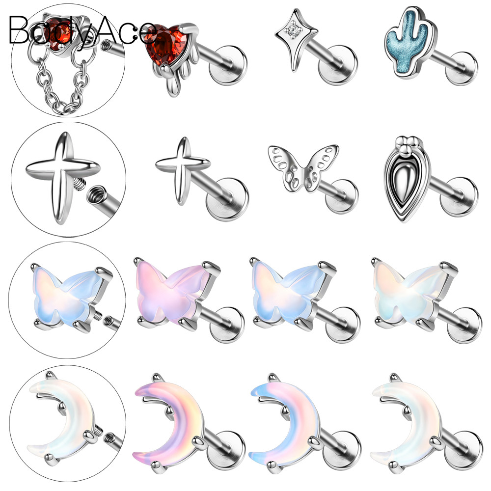 Bodyace Thép không gỉ Lip Stud 1 Pc 16G Lip Piercing Cubic Zircon ...