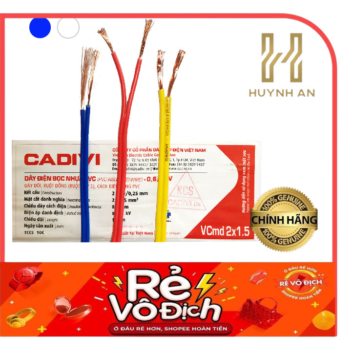(Lẻ 1 mét) Dây điện Cadivi đôi mềm 1 lớp vỏ các size Vcmd 2x0.5 2x0.75 ...