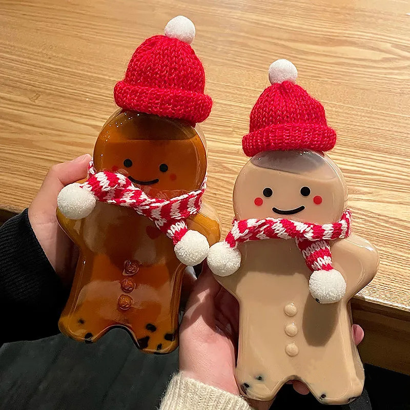 500ml Giáng Sinh Bánh Gừng Người Nhựa Trong Suốt Chai Trà Sữa Búp Bê ...