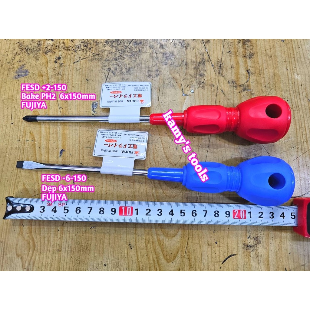 Tua vít cách điện Fujiya FESD 6mm bake PH2 và dẹp dài 150mm FESD+2-150 và FESD-6-150 sản xuất ...