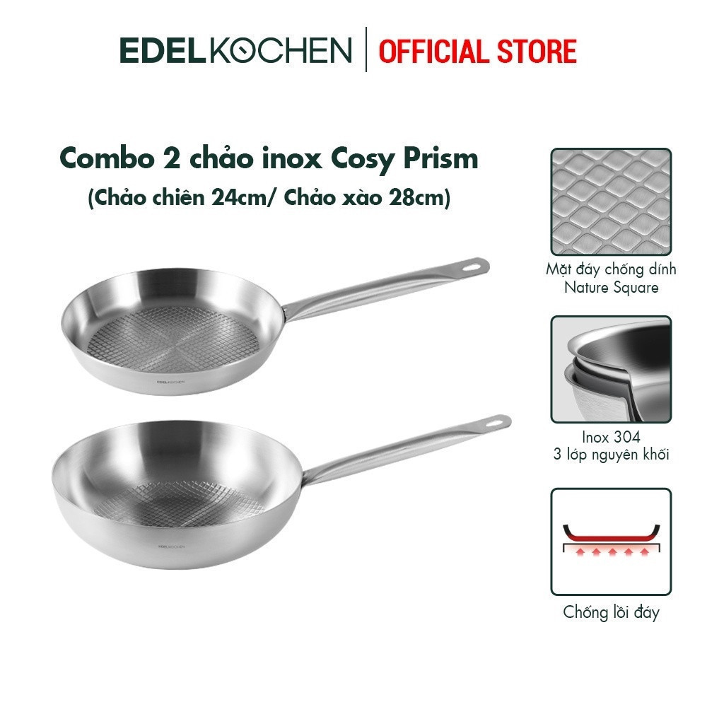 Combo 2 chảo inox Edelkochen Cosy Prism Collection (Chảo chiên 24cm ...