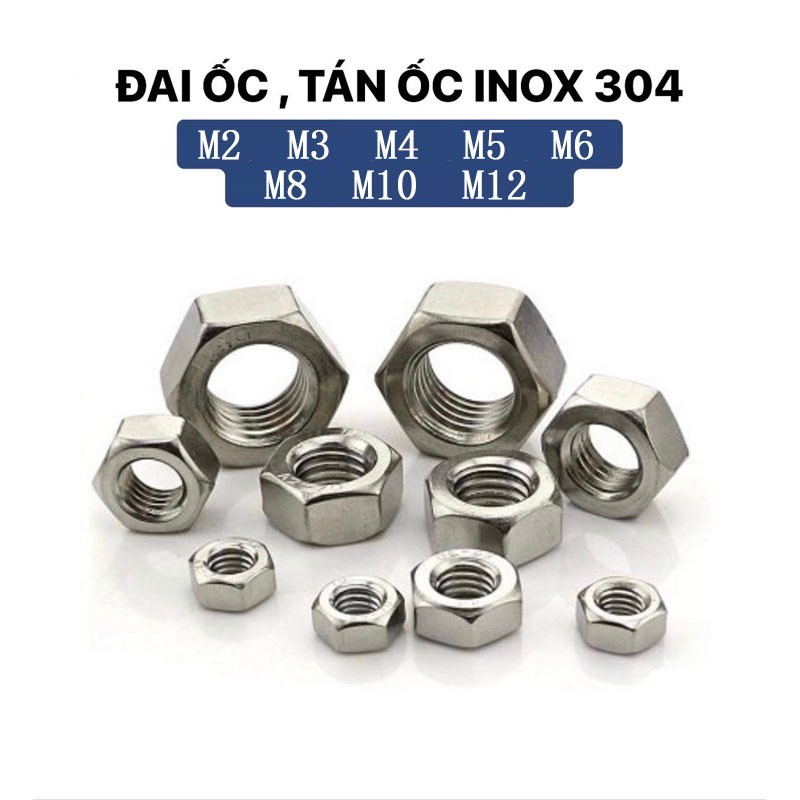 5PCS Đai Ốc, Tán Dẹp, Tán Ecu Inox 304 Dùng Cho Bulong M3, M4, M5, M6 ...
