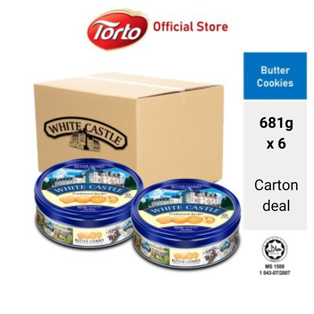Thùng 6 hộp bánh quy bơ Torto Malaysia hộp thiếc 681g White Castle ...