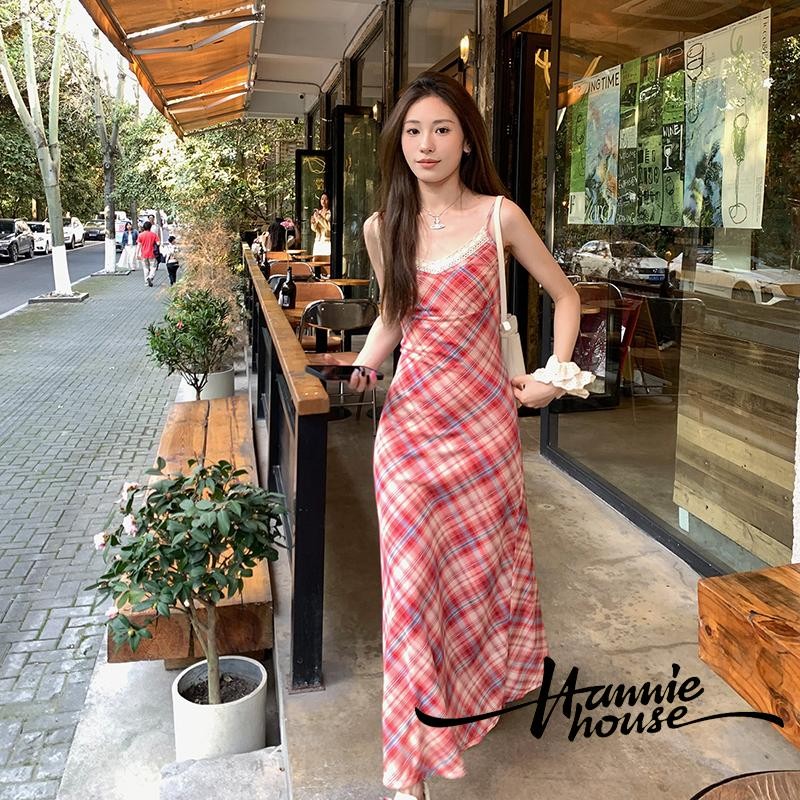Hannie House- Đầm Midi trượt Midi mùa hè in cờ ca rô dành cho nữ ...