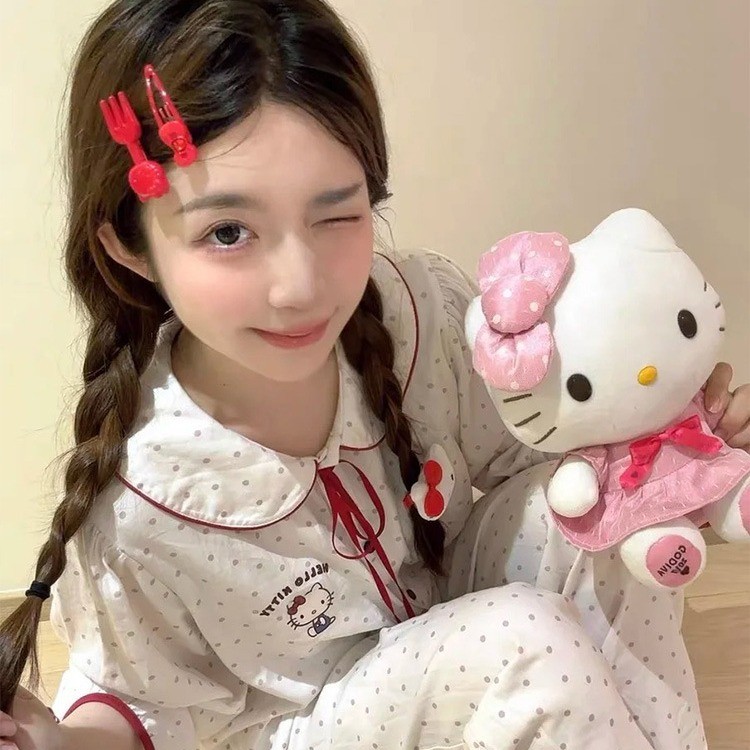 Đồ Ngủ Hàn Quốc Nữ Bigsize Xinh Set Quần Hello Kitty Dài Thu đông 2024 đồ Bộ Tay Dài Mặc Nhà Với