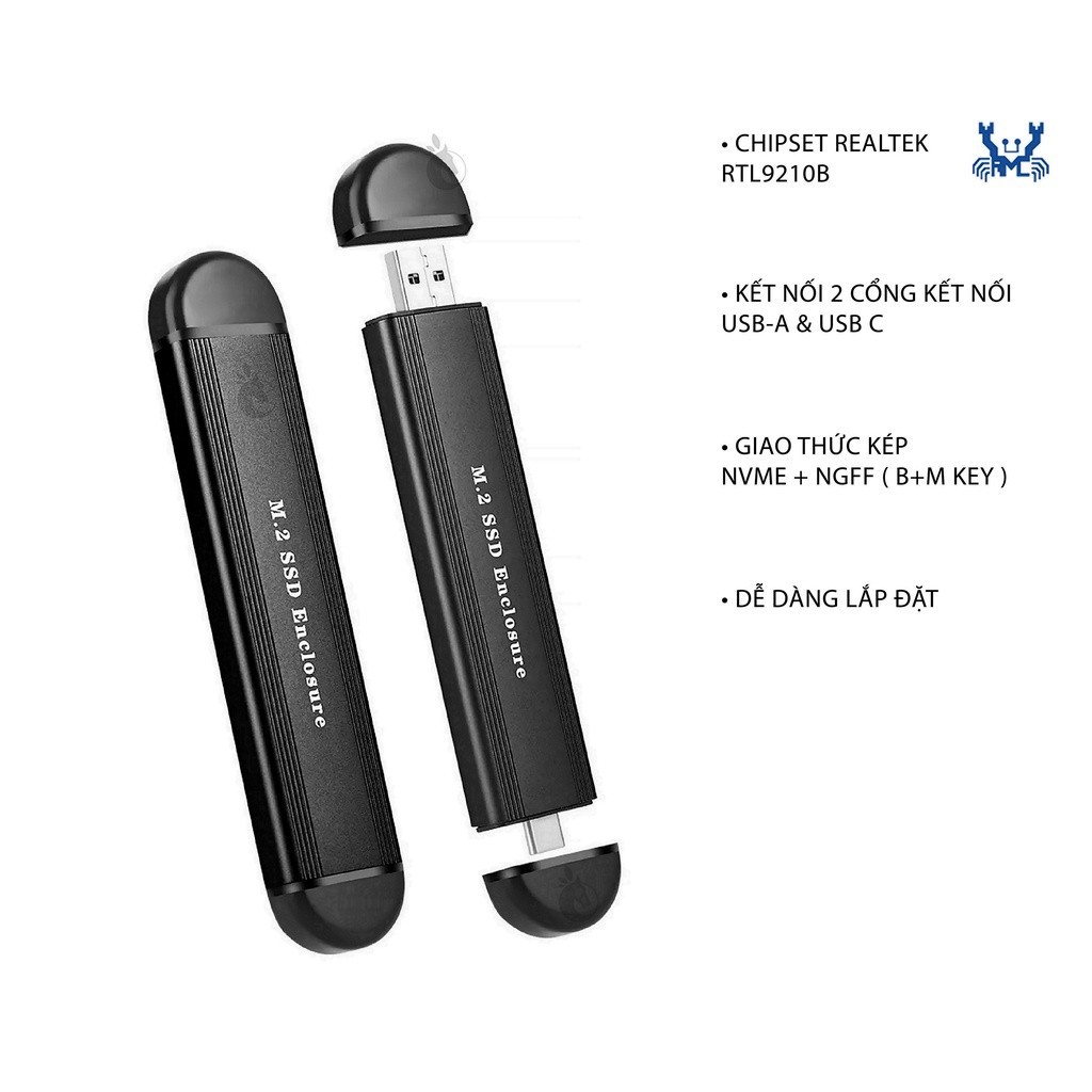 BOX Ổ CỨNG M.2 NVME GIAO THỨC KÉP ( B+M KEY ) , KẾT NỐI KÉP ( A-C ...