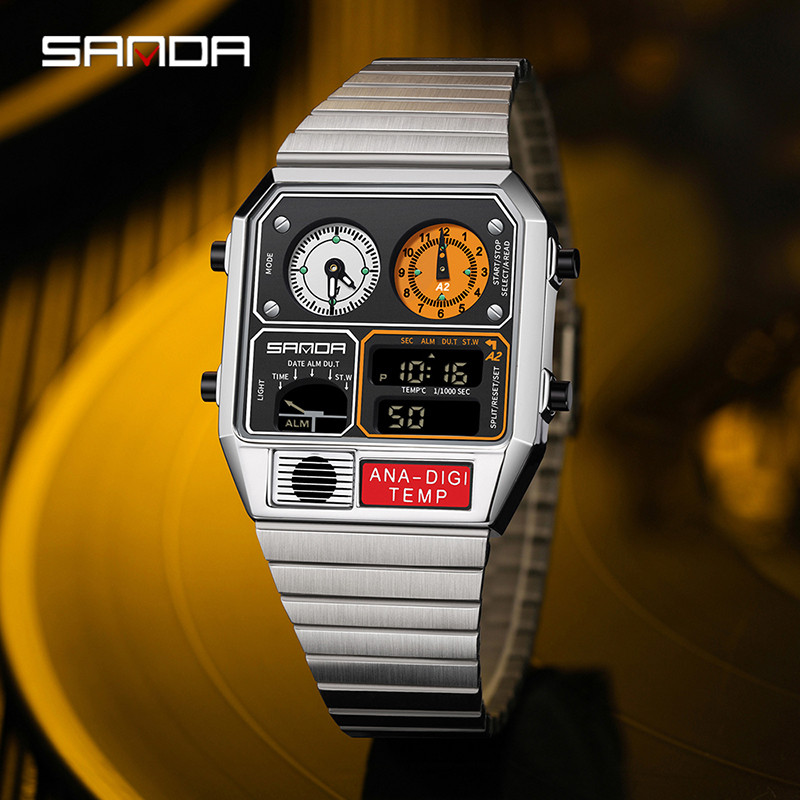 Sanda Retro Hợp Thời Trang Punk Màn Hình Kép Đồng Hồ Nam Thạch Anh Điện ...