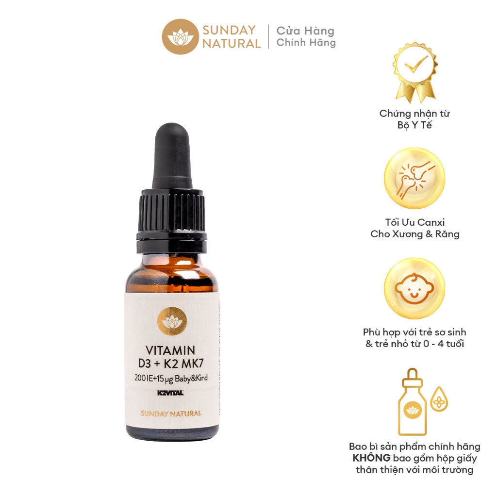 Sunday Natural - Vitamin D3 + K2 MK7 200 IU + 15mcg cho trẻ | Shopee ...