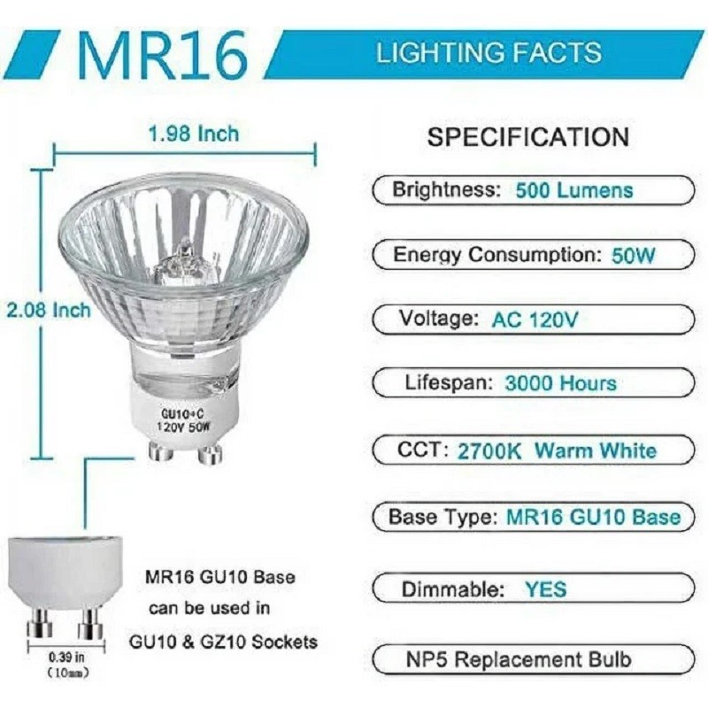 Bóng Đèn GU10 Halogen 50W 1 Gói GU10 + C 120V 50W Với 2800k Trắng Ấm ...