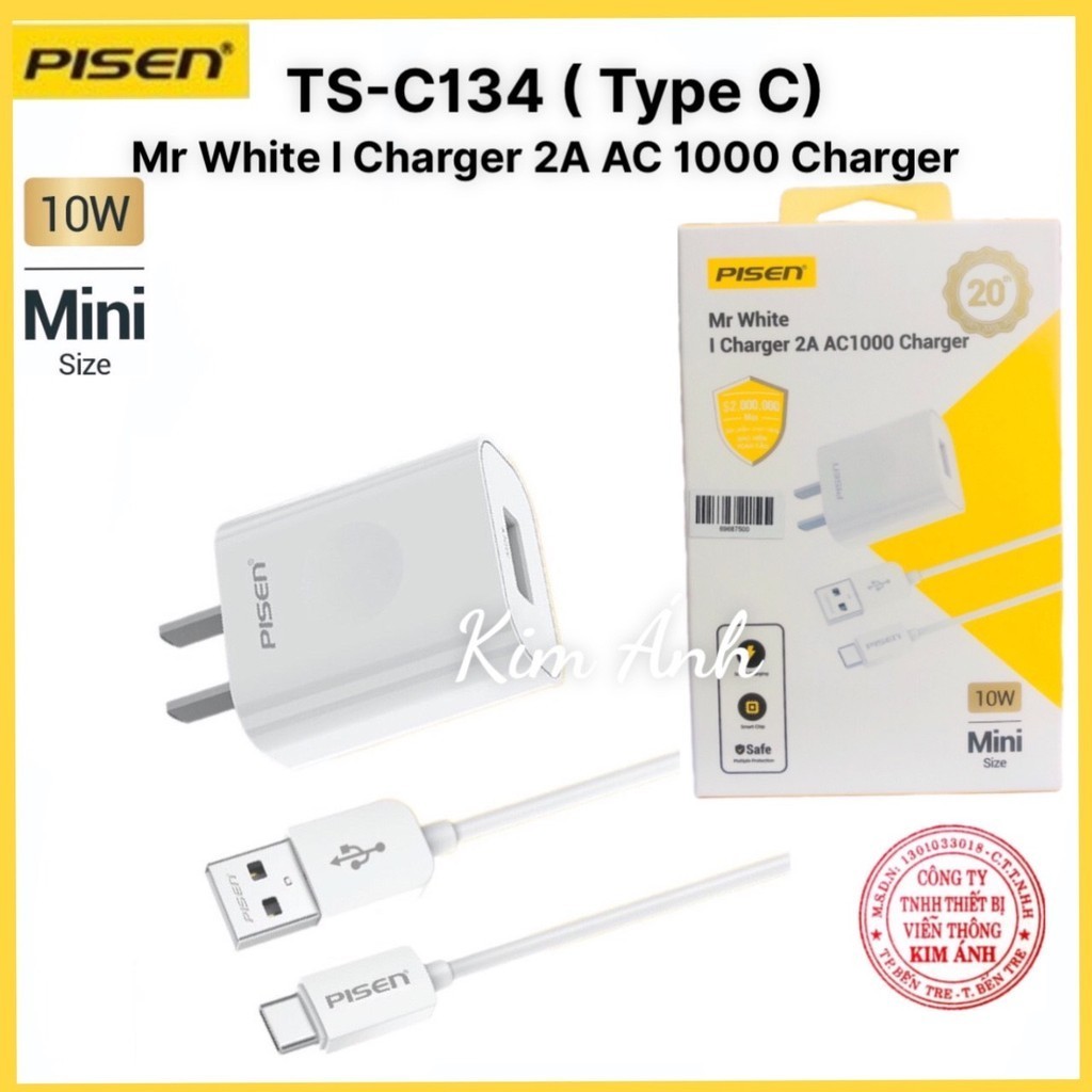 Bộ sạc Pisen Mr White i Charger 2A AC1000 ( TS-C134), dòng điện 5V -2A, công suất 10W, bảo hành ...