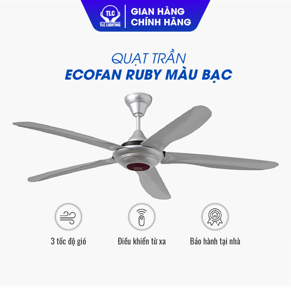 [CHÍNH HÃNG] Quạt Trần ECOFAN Ruby TLC LIGHTING 5 Cánh ABS cao cấp Có ...