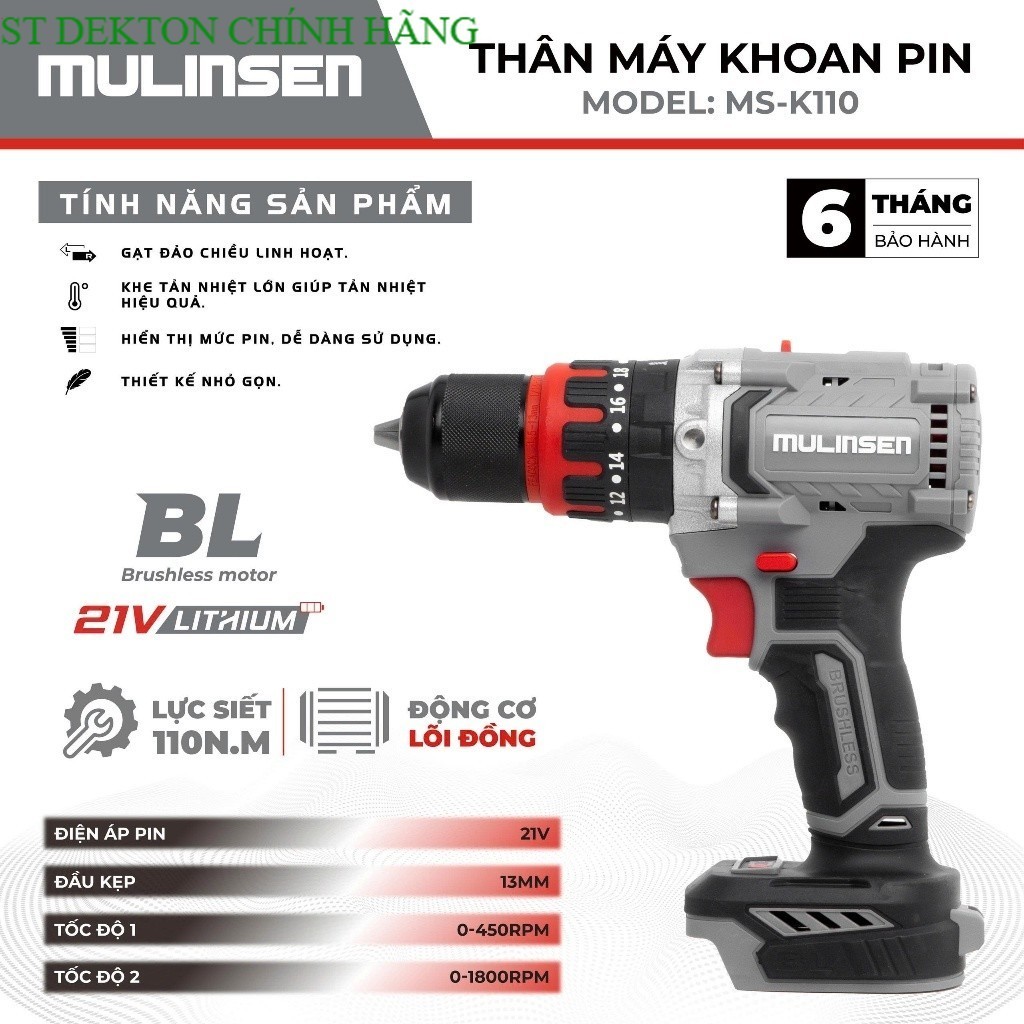 Máy Khoan Pin 13mm MULINSEN CTY HUKAN MS-K110 3 Chức Năng ,không chổi than STORE DEKTON | Shopee ...