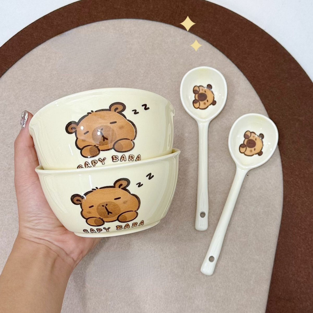 Dao kéo Capibara Dao kéo Capybara, Bát màu lót gốm, Bát mì / Bát cơm ...