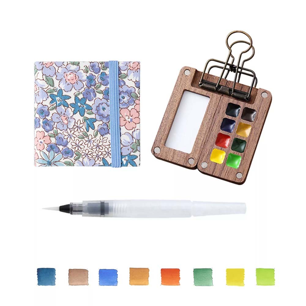 Mini Walnut Watercolor Paint Box, 8 Colors Tiny Palette & Mini ...