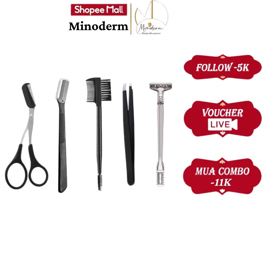 Bộ Dụng Cụ Cắt Tỉa Lông Mày Minoderm Gồm Kéo Và Lưỡi Dao Cạo Chuyên ...